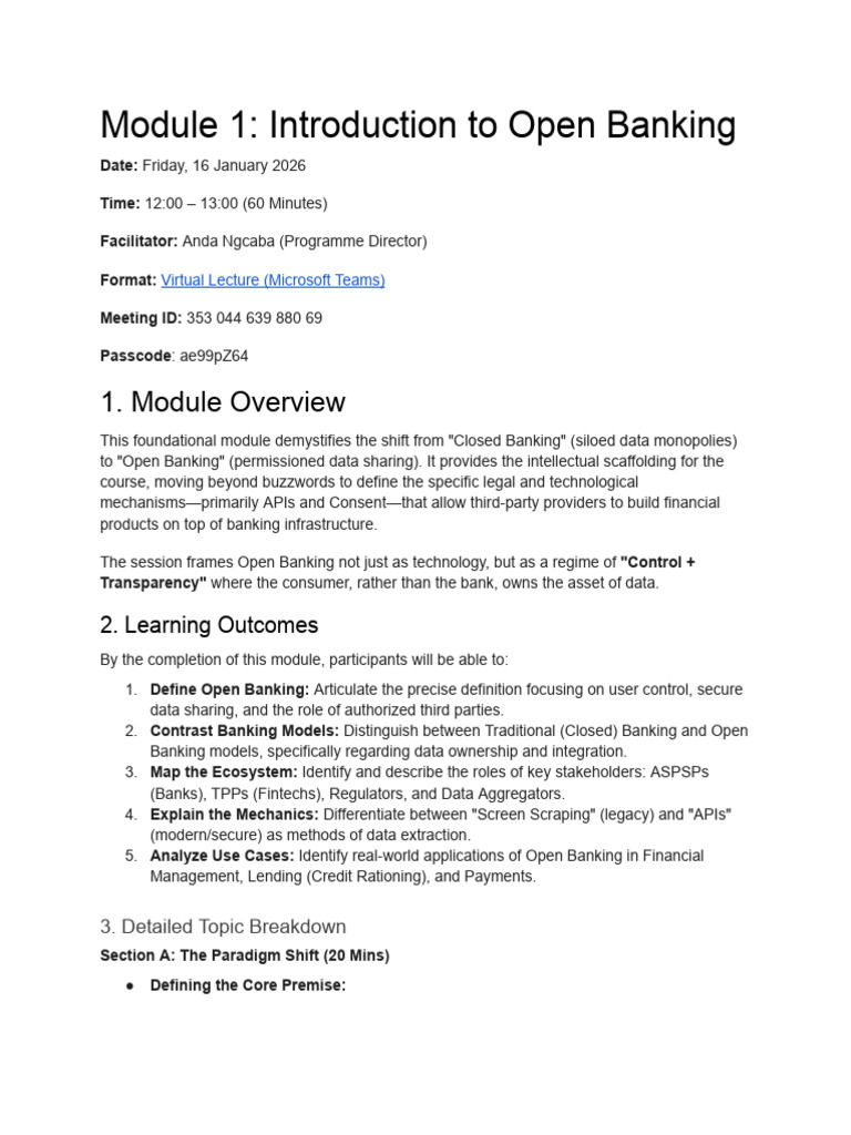Module 1 - Introduction To Open Banking | PDF | Banks | Financial ...