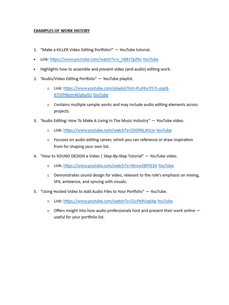 Examples of Work History | PDF