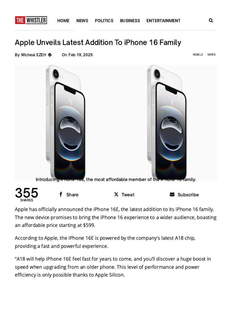 Apple Unveils Latest Addition to iPhone 16 Family – the Whistler ...