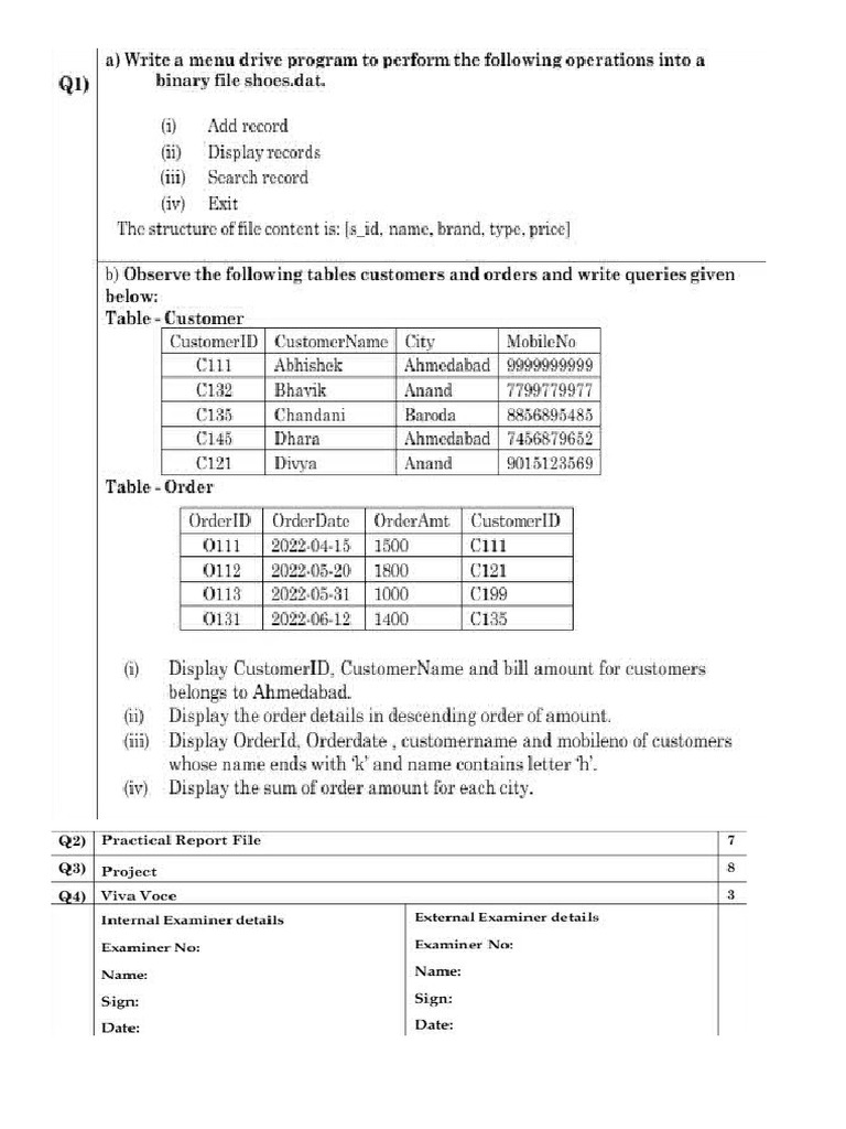 12 Practical Question Paper | PDF | Computer Programming | Computing