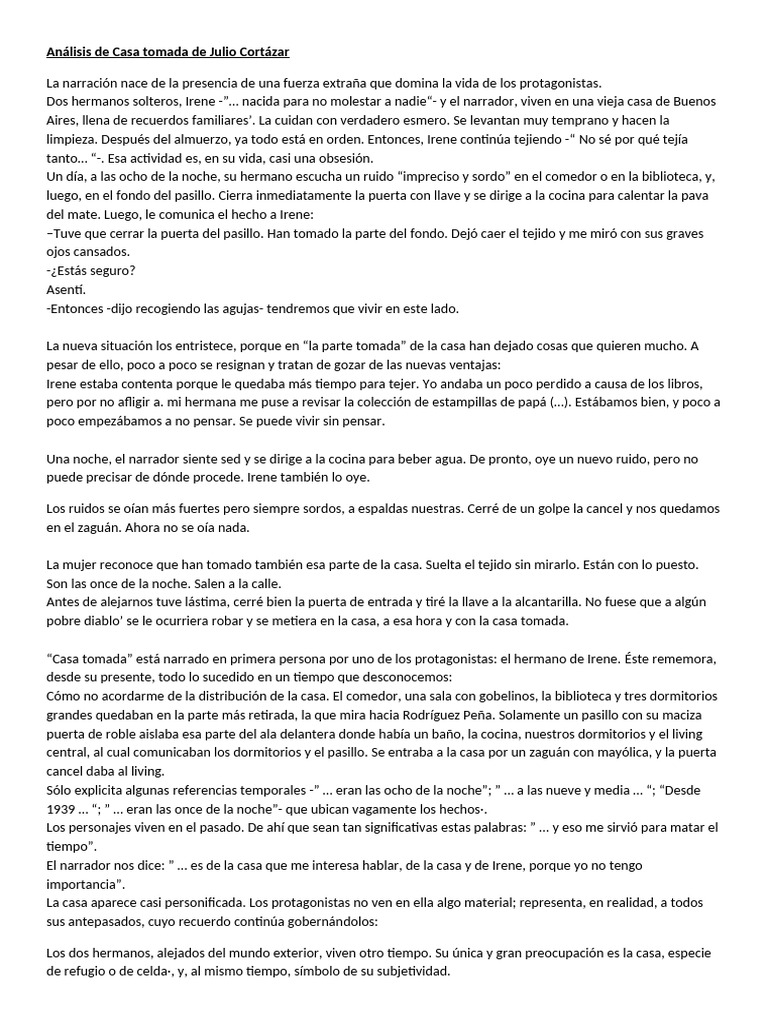 Análisis de Casa Tomada de Julio Cortázar | PDF | Cuentos