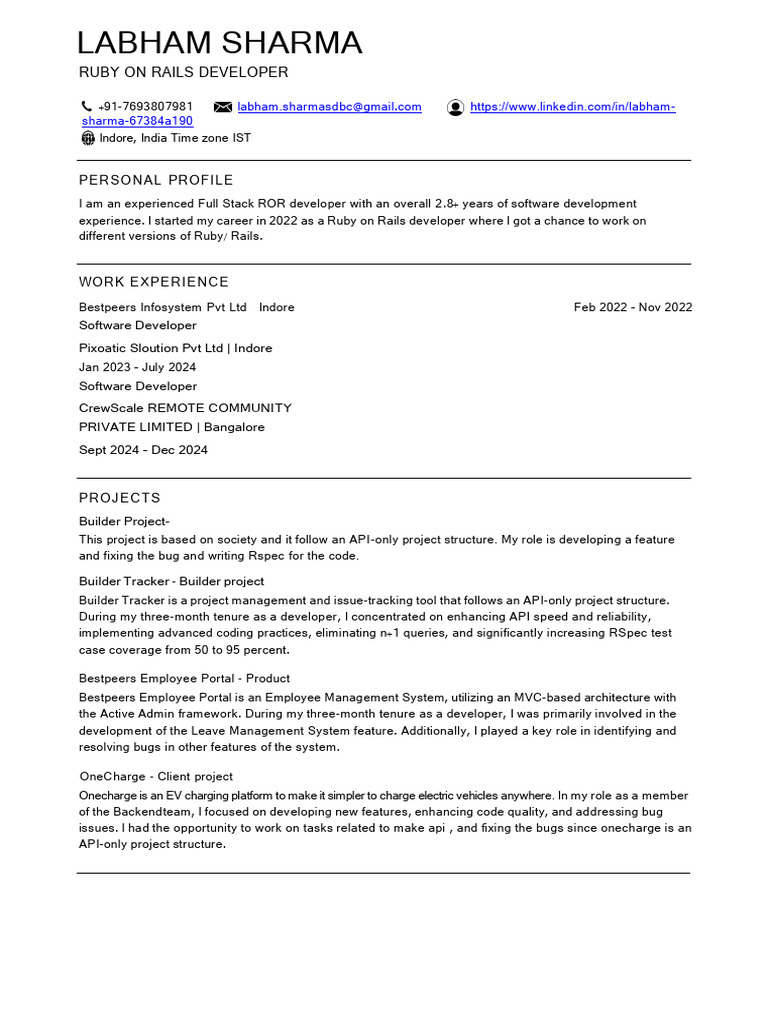 Labham Sept Resume (1) | PDF | Ruby On Rails | Software Development