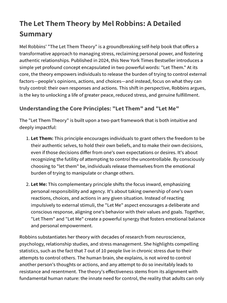 The Let Them Theory by Mel Robbins - A Detailed Summary | PDF ...