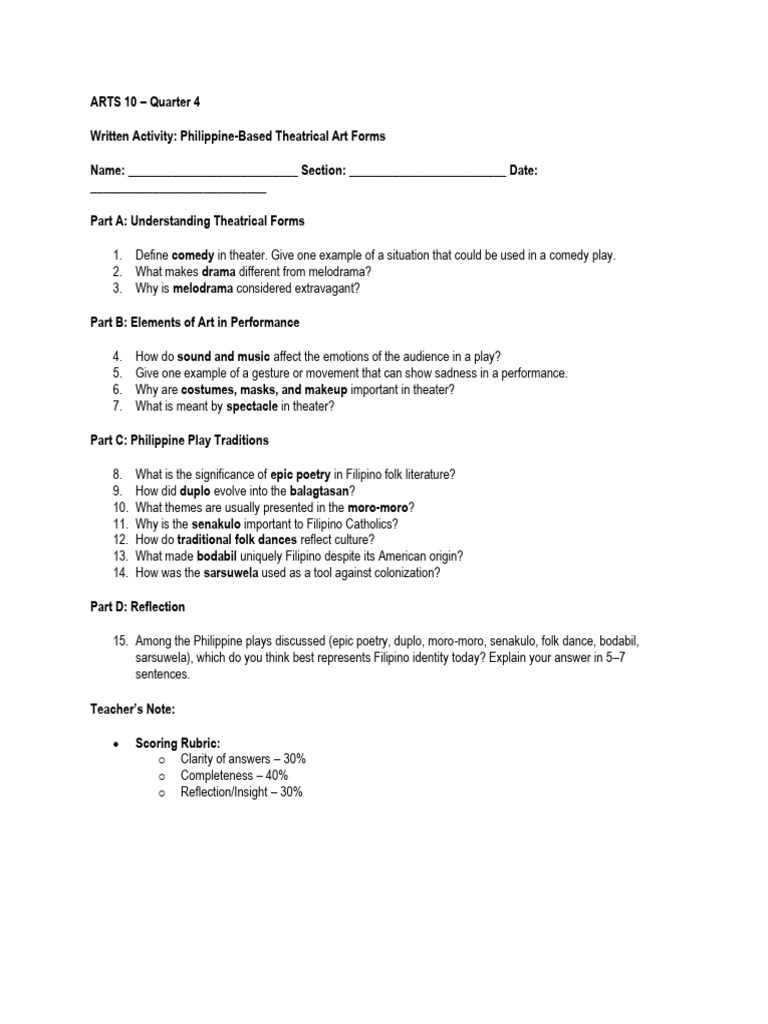 Arts 10 Activity Sheet | PDF