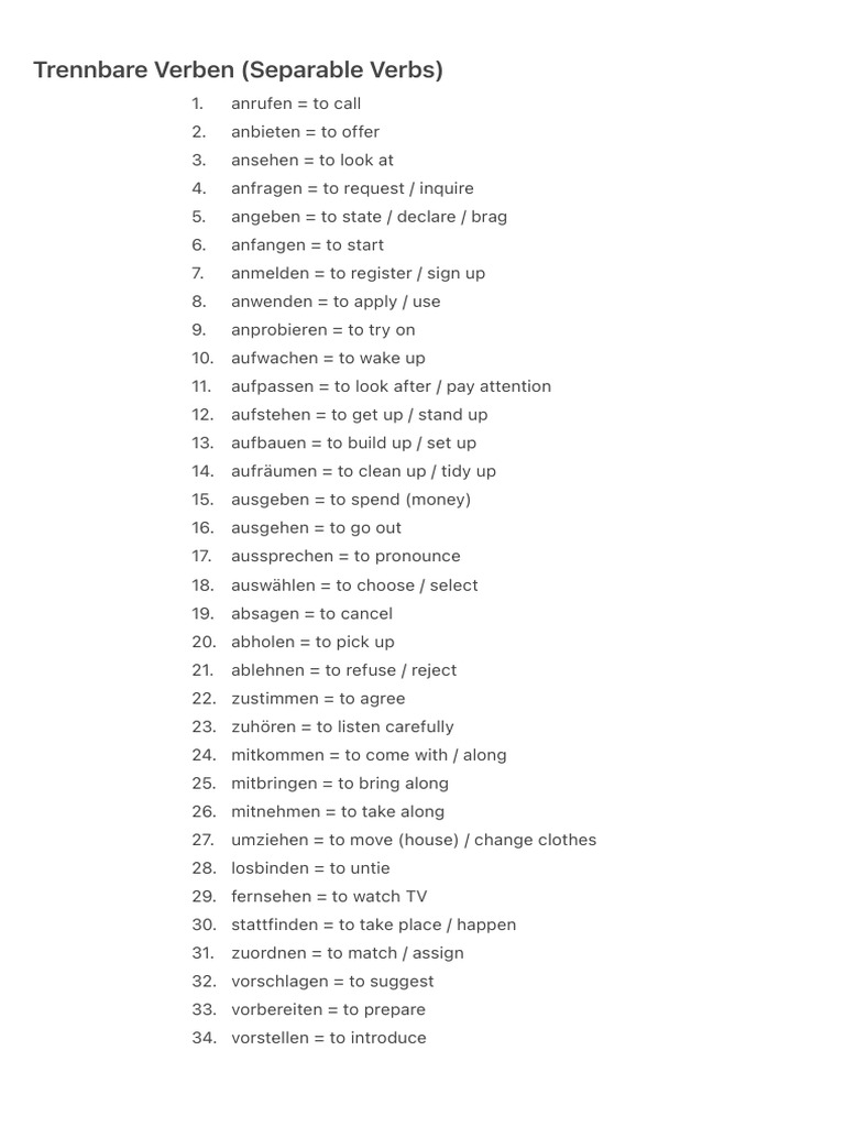 Trennbare Verben (Separable Verbs) | PDF | Chess Theory | Chess