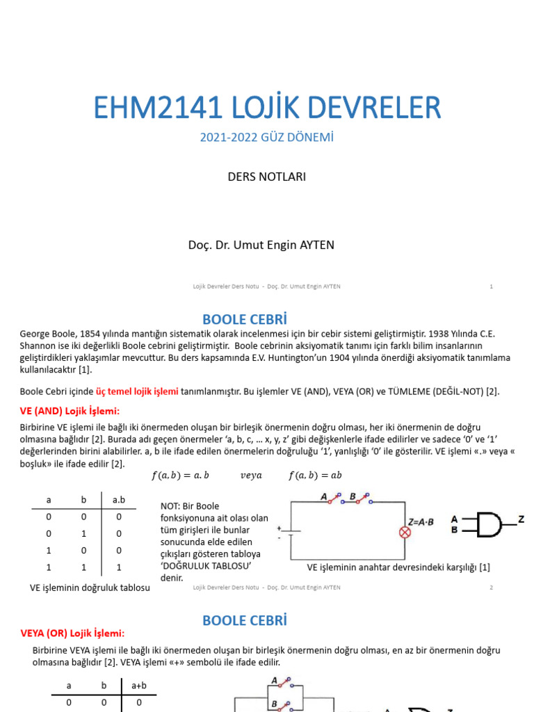 LojikDevreler 2021 2022 Guz Ders4 | PDF