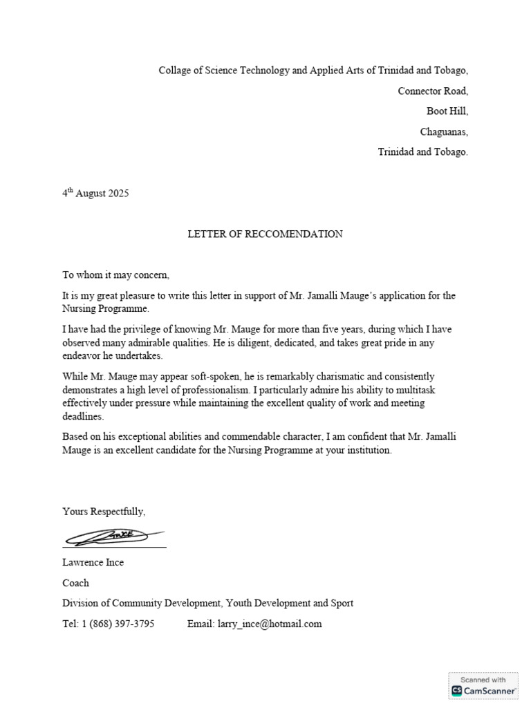 Jamali Mauge Costatt Reccomendation | PDF