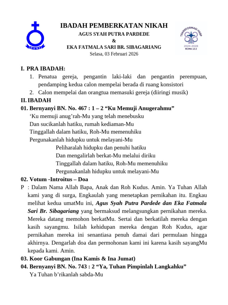 Ibadah Pemberkatan Nikah | PDF