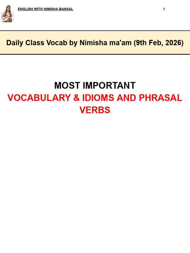 Daily Class Vocab 9th Feb, 2026 | PDF