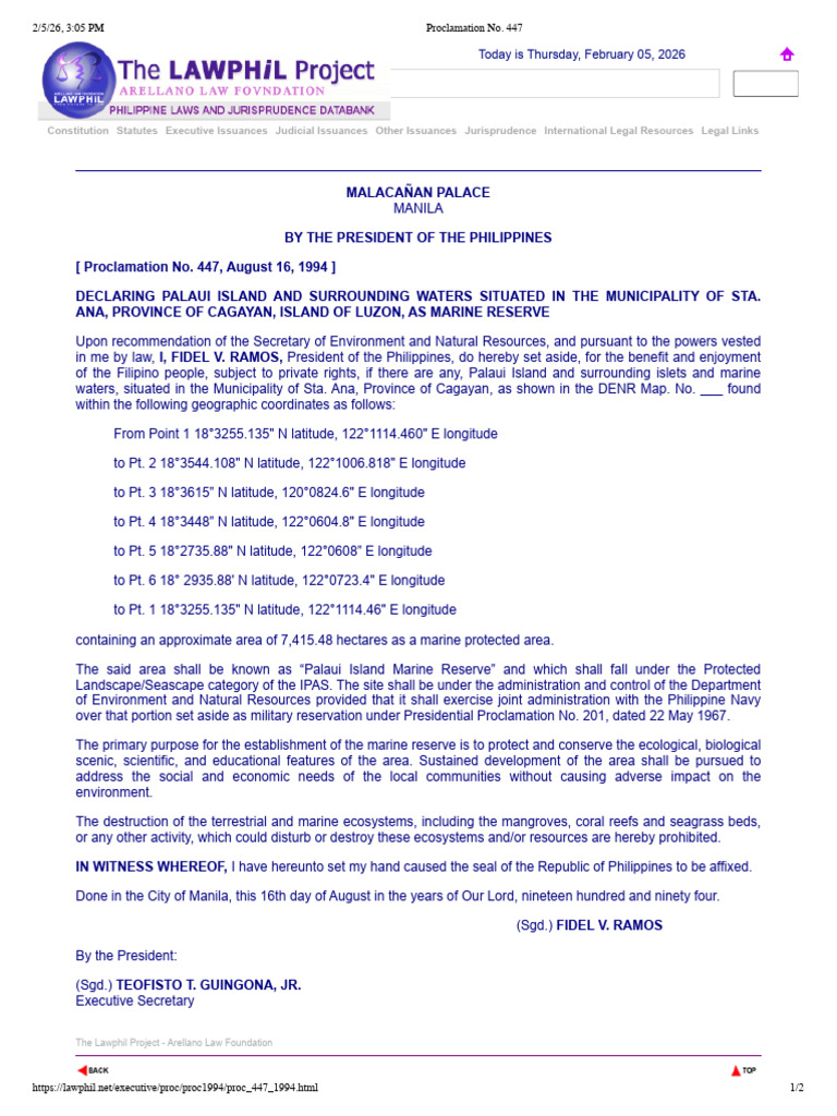 Proclamation No. 447 | PDF | Systems Ecology | Ecology