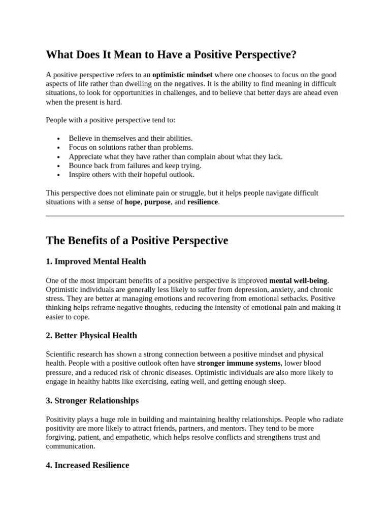 What Does It Mean To Have A Positive Perspective | PDF | Psychological ...