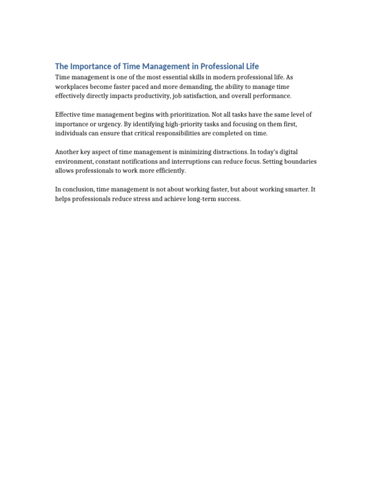 Time Management Professional Life | PDF