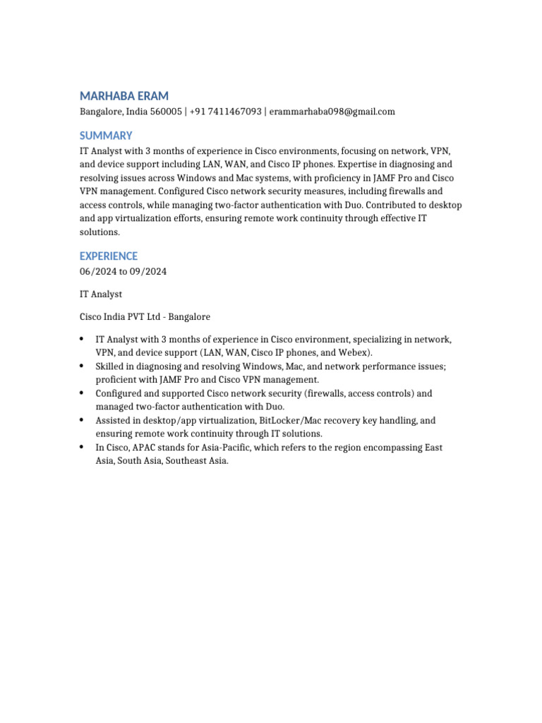 Marhaba Eram Resume | PDF