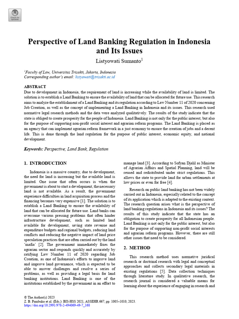 Perspective of Land Banking Regulation in Indonesia and Its Issues ...