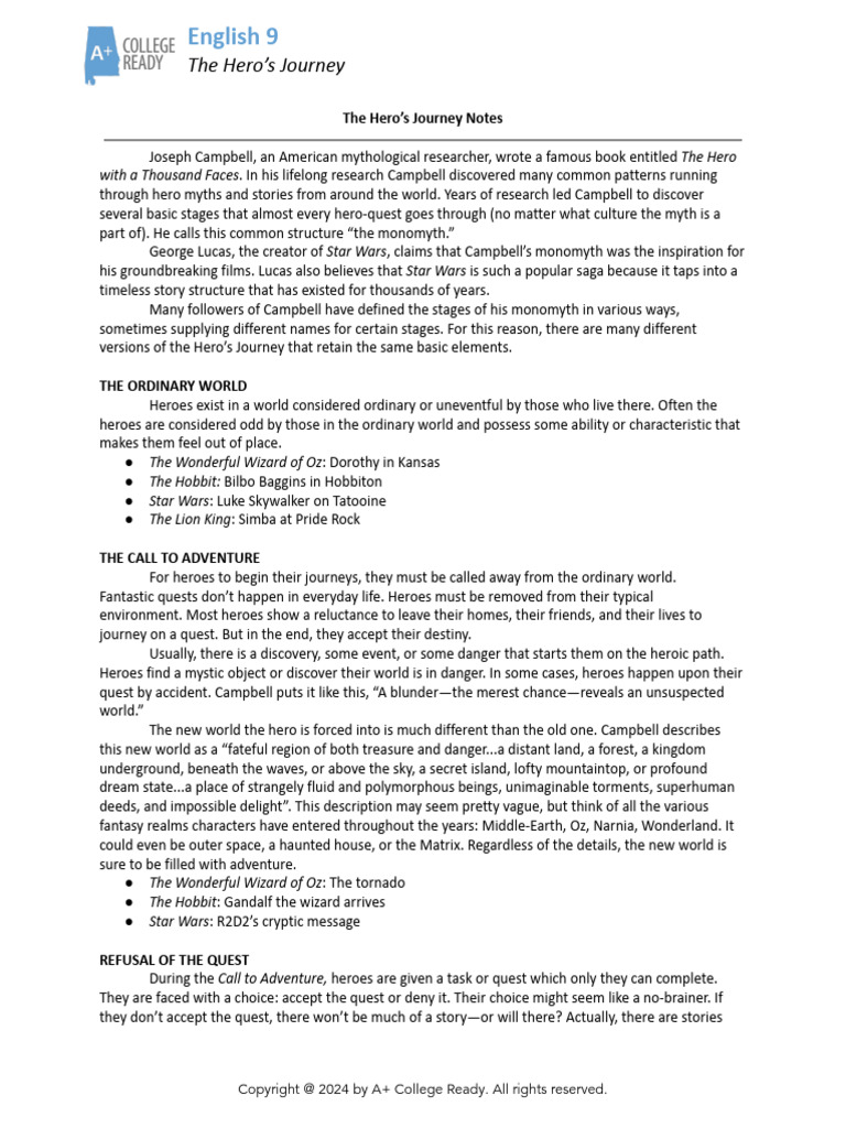 8c. The Hero's Journey - Notes | PDF | Quest | Hero