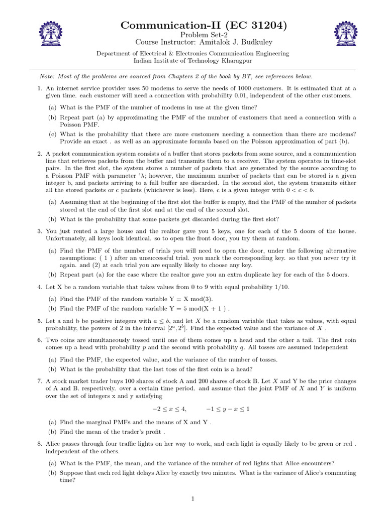 ProblemSet2 Jan 27 2026 | PDF | Poisson Distribution | Teaching Mathematics
