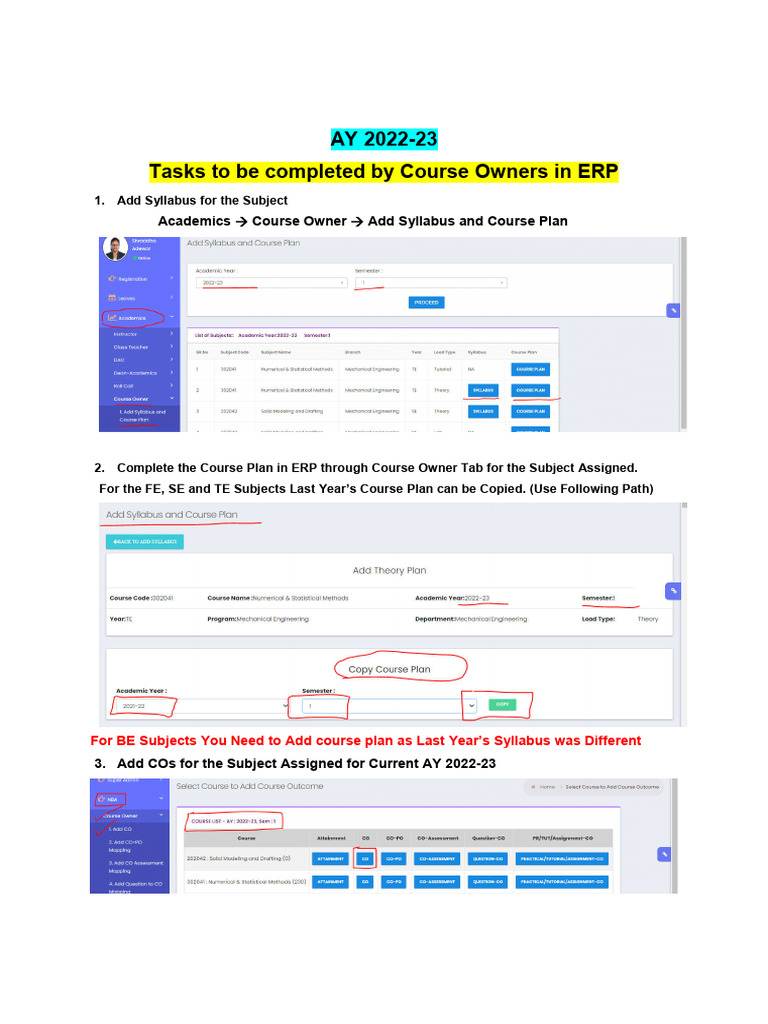 SOP For Course Plan and Attendance 22-23 | PDF