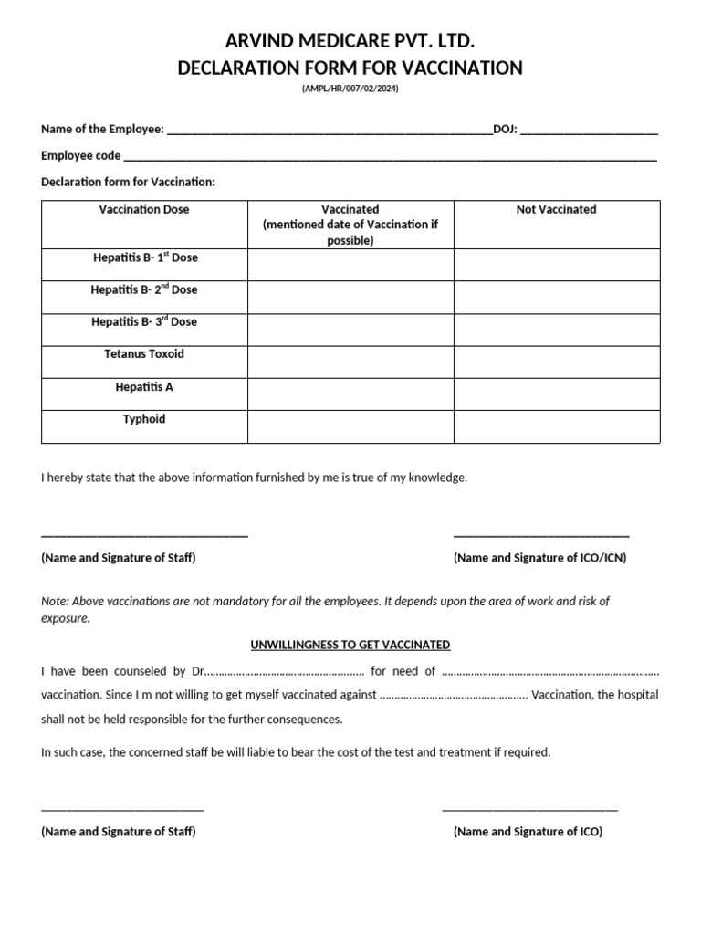 7. Employee Declaration Form for Vaccination (1) | PDF