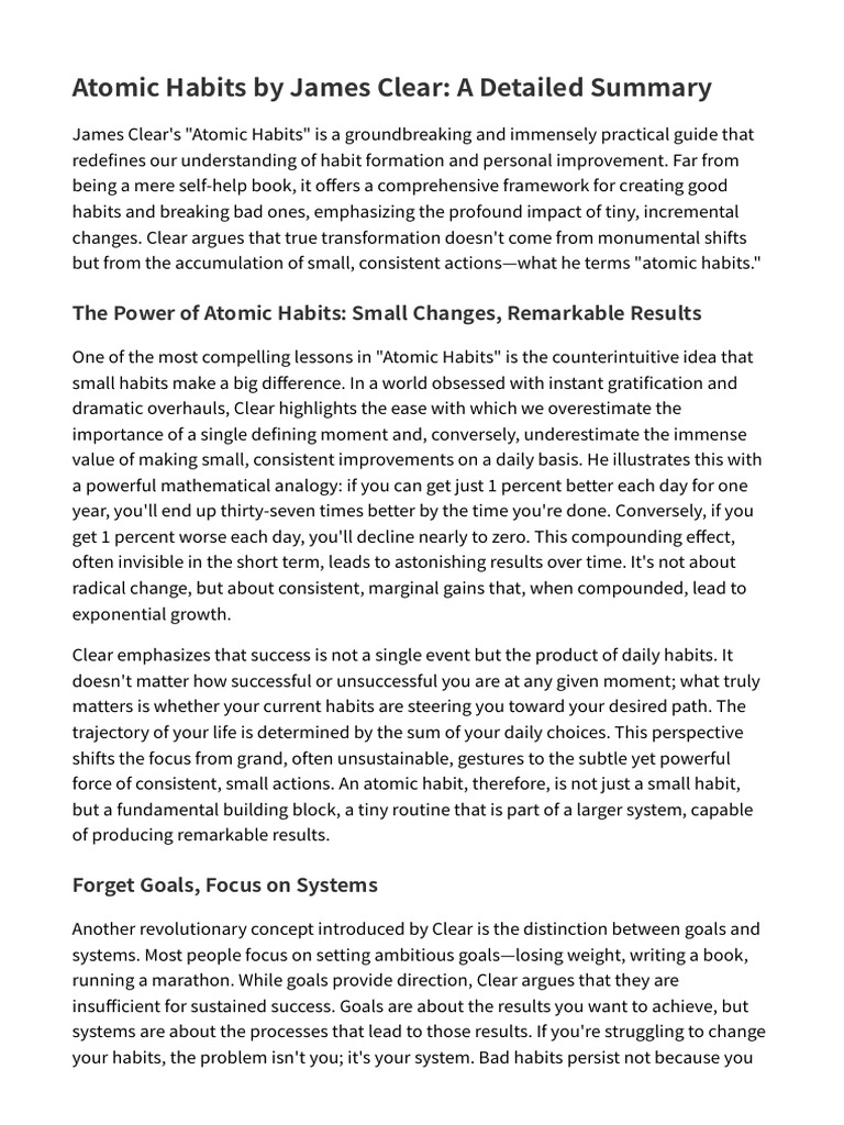 Atomic Habits by James Clear - A Detailed Summary | PDF | Habits ...