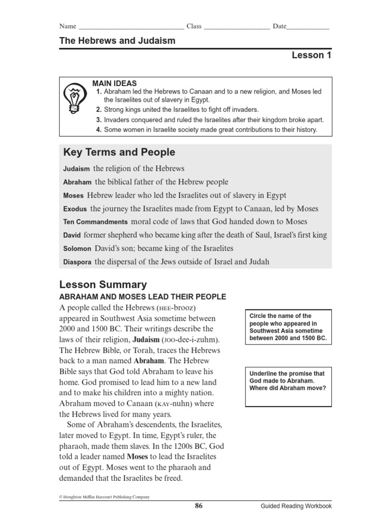 Ancient Hebrews and Judaism 1 Reading Worksheet | PDF | Israelites | Moses