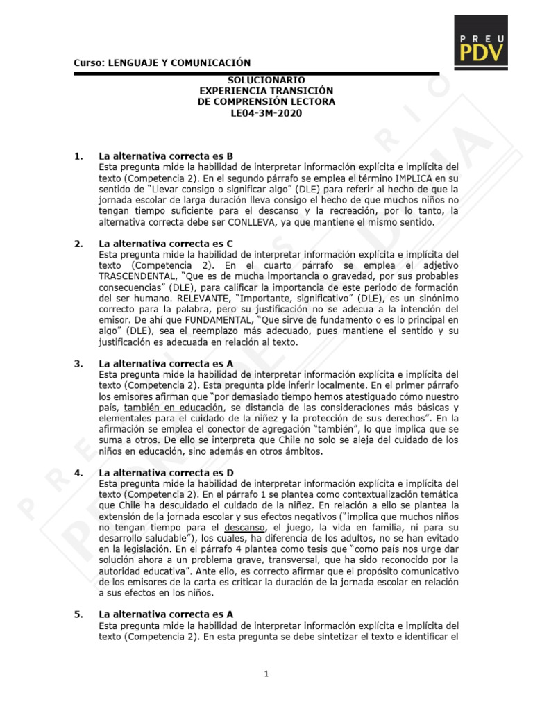 Solucionario Experiencia LE04 3M 2020 | PDF | Agresión | Información