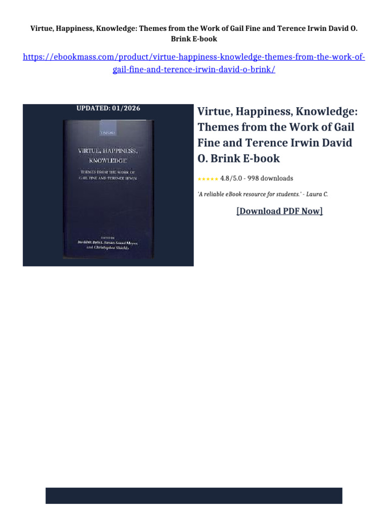 Virtue, Happiness, Knowledge: Themes from the Work of Gail Fine and ...