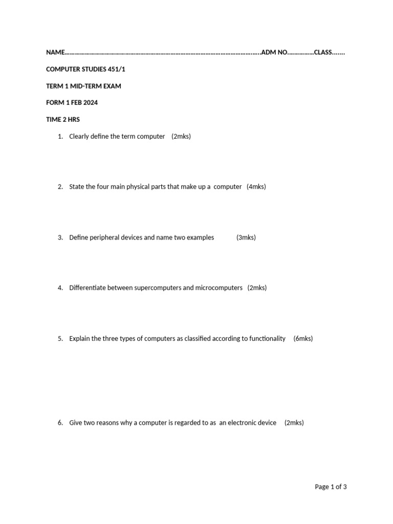 Computer Form 1 | PDF