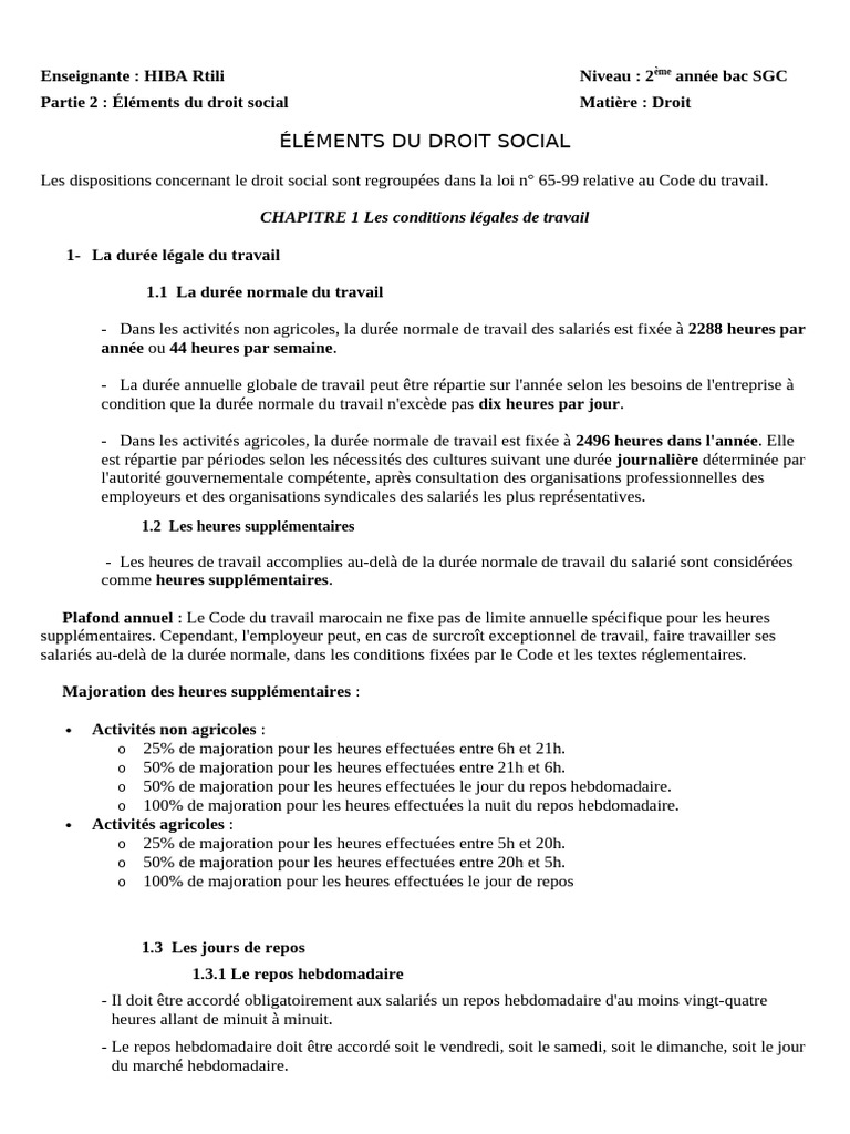 Éléments Du Droit Social | PDF | Heures supplémentaires | Salaires