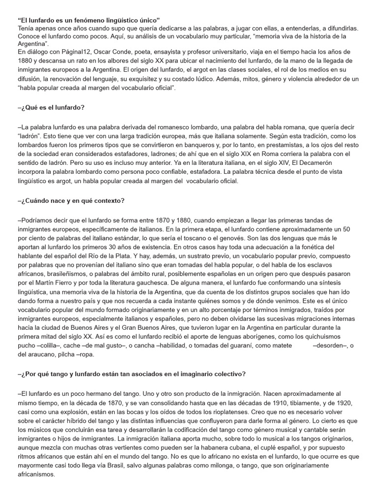 LUNFARDO | PDF | Musica Tango | Lingüística