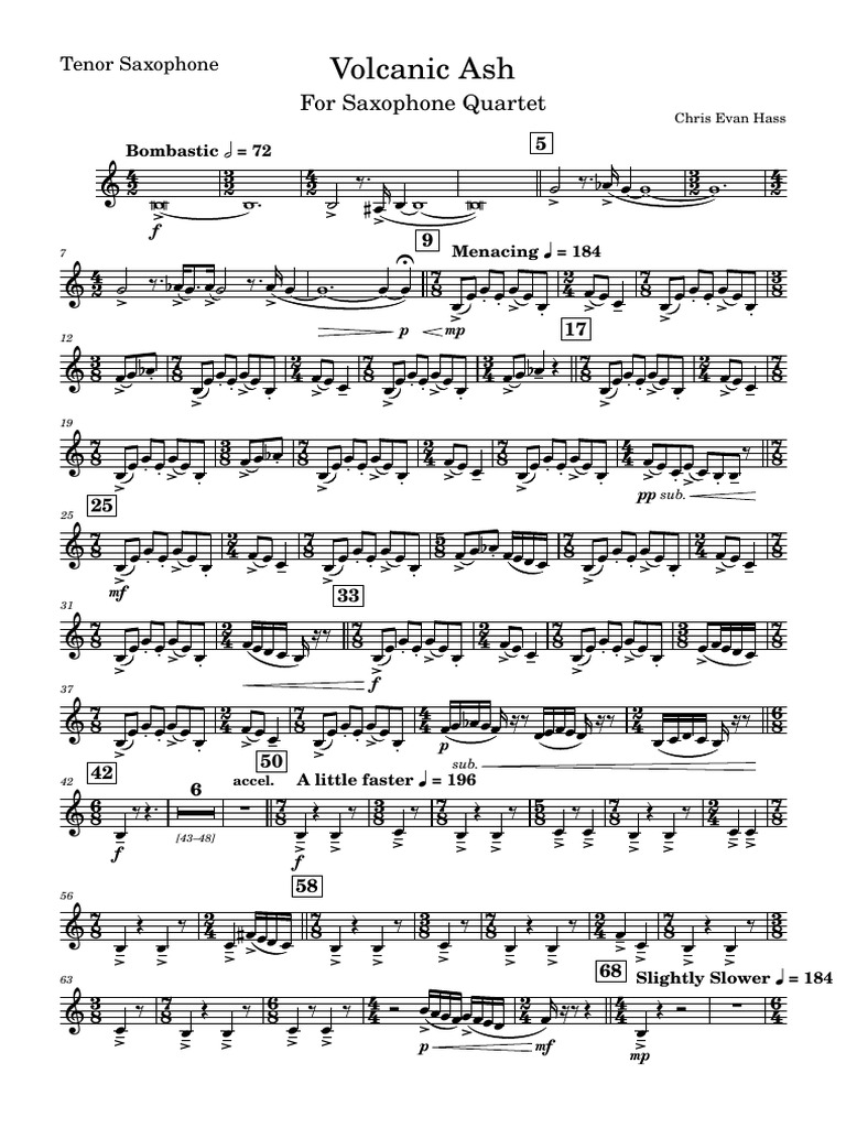 Volcanic Ash Chris Evan Hass for Sax Quartet-Tenor Saxophone | PDF ...
