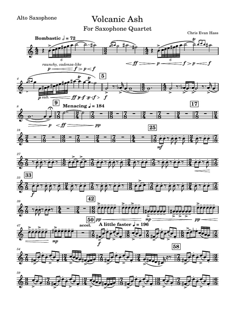 Volcanic Ash Chris Evan Hass For Sax Quartet-Alto Saxophone | PDF ...