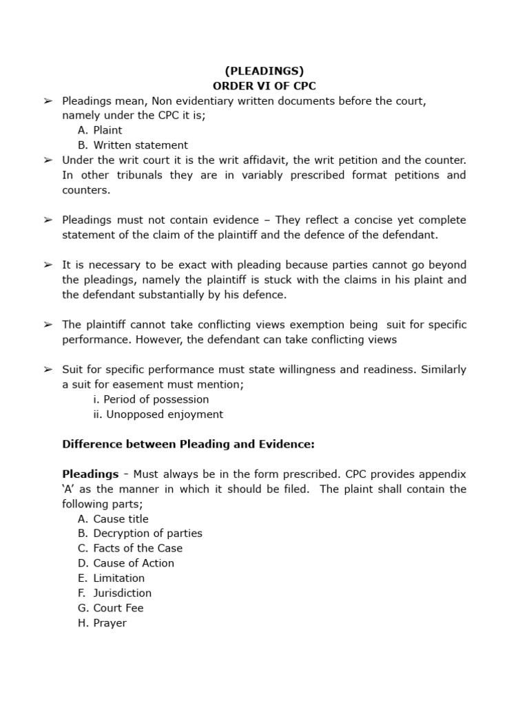 Note on Order VI, VII & VIII | PDF | Lawsuit | Pleading