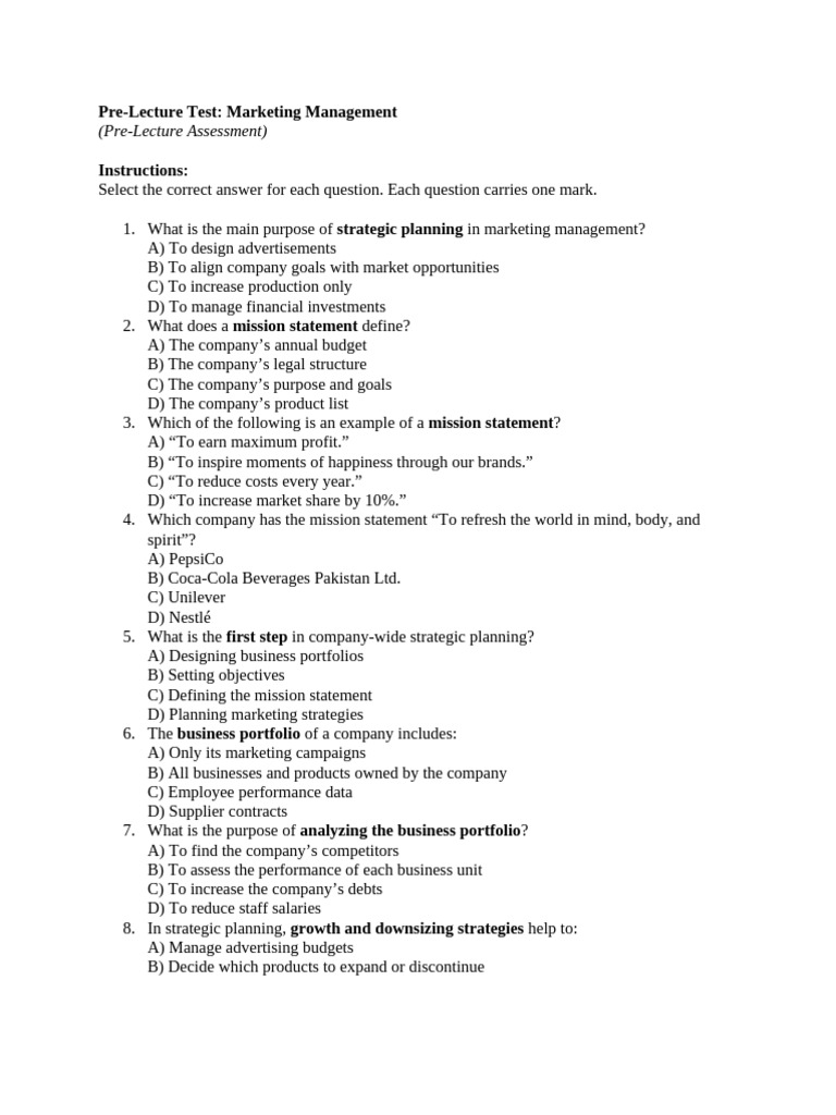 36580_1764130648_Pre Lec Test Lec 5 | PDF | Marketing | Swot Analysis