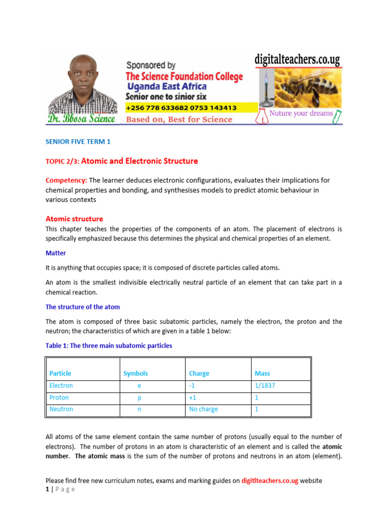 A Level New Curriculum Chemistry SV Topic 2 Atomic and Electronic ...