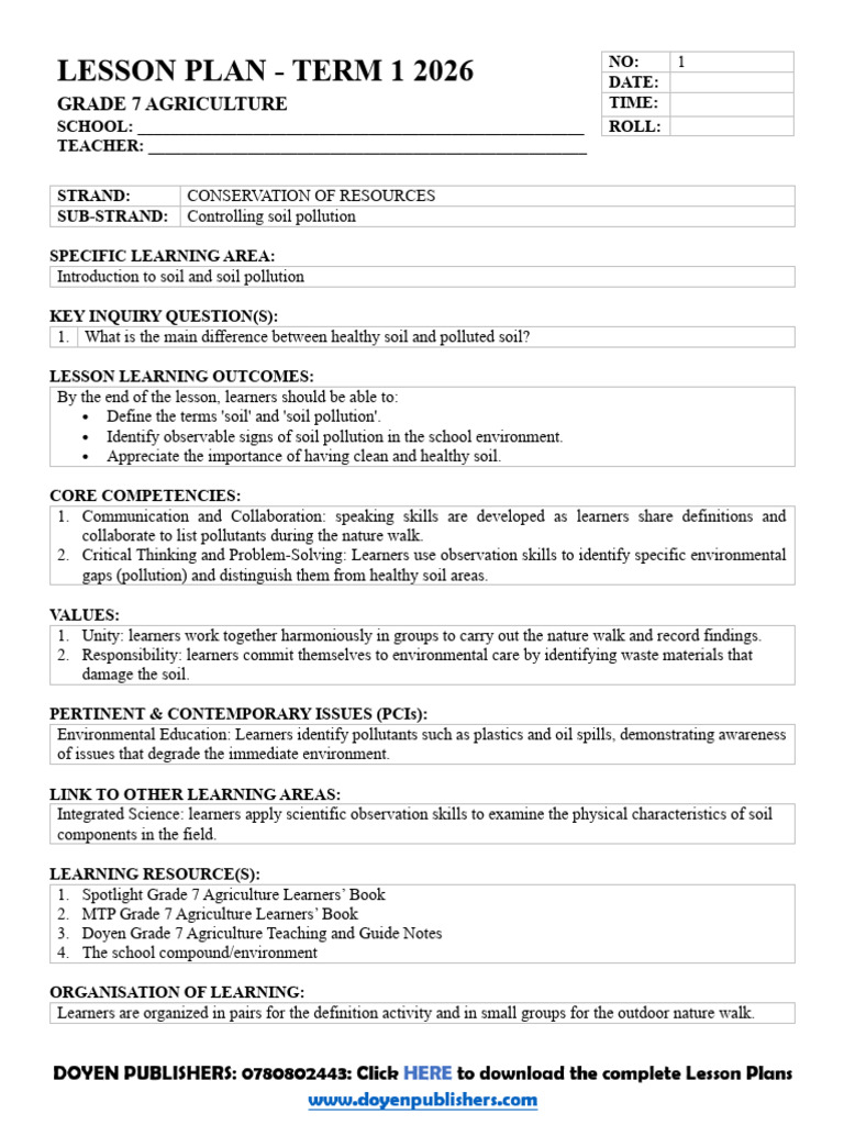Grade 7 Agriculture Term 1 2026 Lesson Plans | PDF | Biodegradation ...