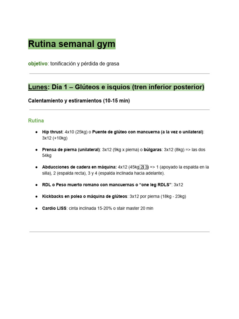 Rutina Setmanal Gym | PDF | Sistema musculoesquelético | Extremidades ...