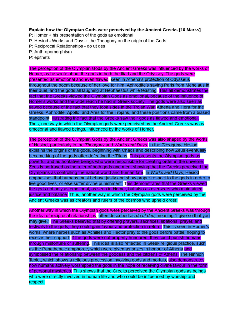Explain How the Olympian Gods Were Perceived by the Ancient Greeks [10 ...