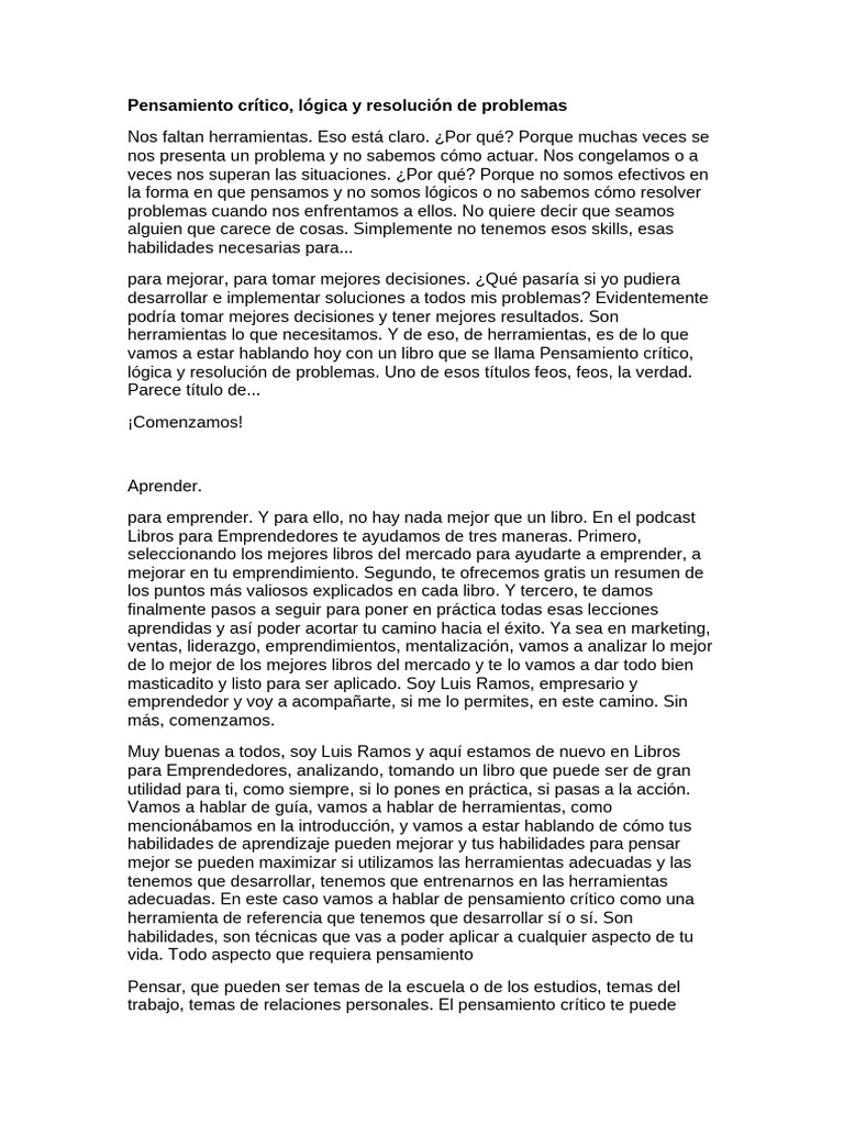 ? Pensamiento Crítico - Lógica y Resolución de Problemas | PDF ...