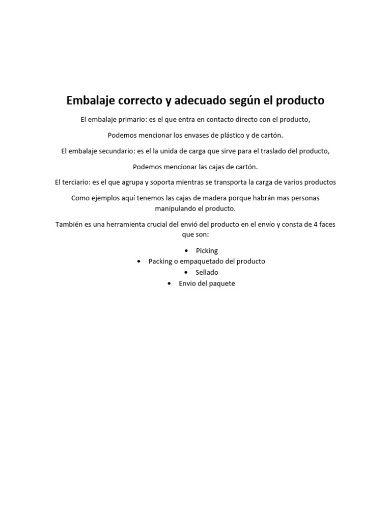 Embalaje Correcto y Adecuado Según El Producto Bryan | PDF