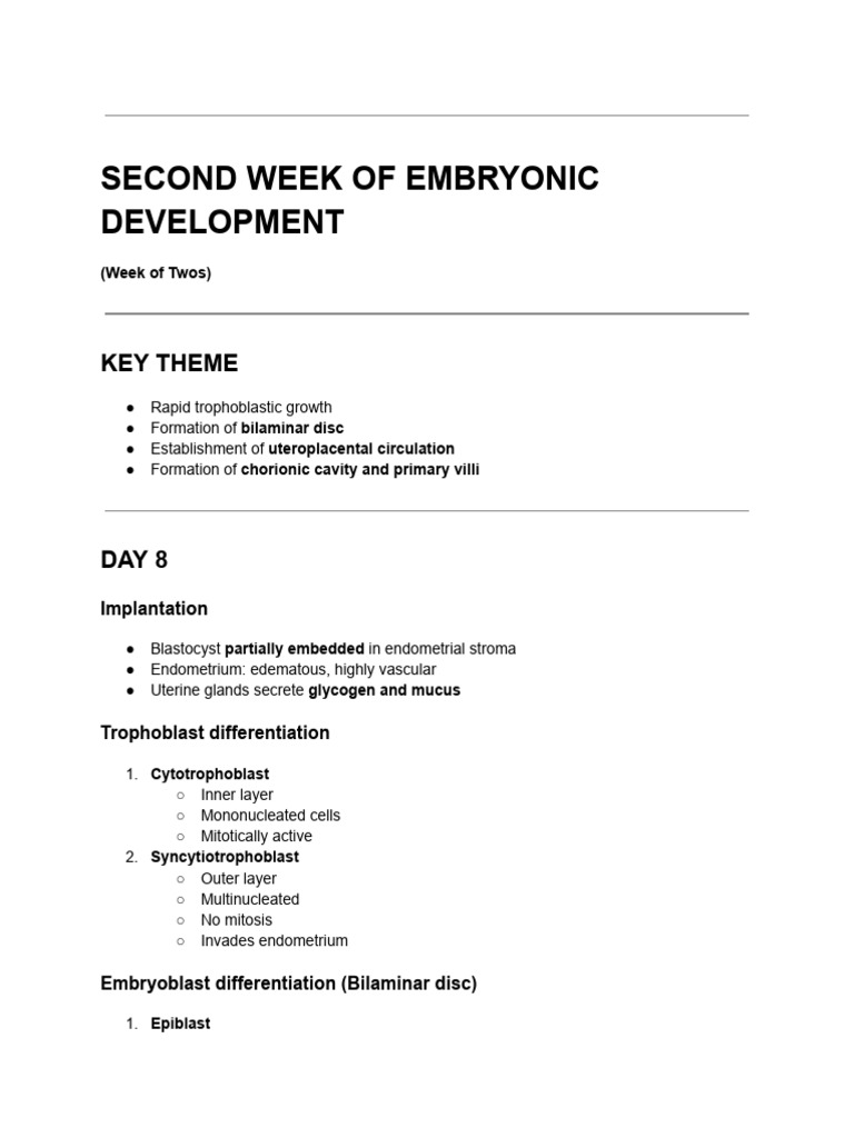 Second Week of Embryonic Development | PDF | Anatomy | Developmental ...
