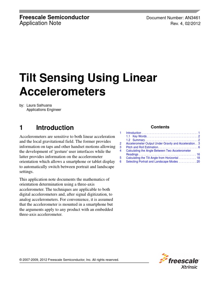 AN3461 - Tilt Sensing Using Linear Accelerometers | PDF | Accelerometer ...