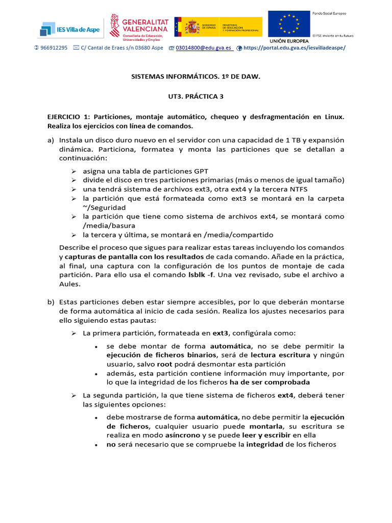 UT.3 PRACTICA 3 - Particiones | PDF | Archivo de computadora ...