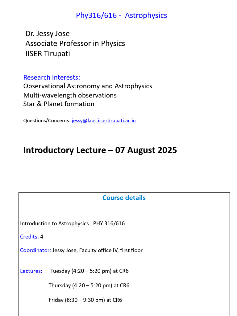 Phy316_616_01_Lect_Aug2025_intro (1) | PDF | Astronomy | Stars