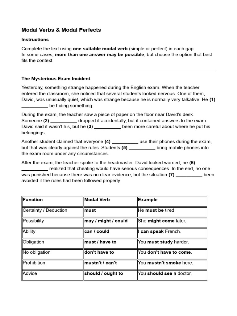 Modal Verbs Practice, Explanation and Tips 2º Bachillerato | PDF ...