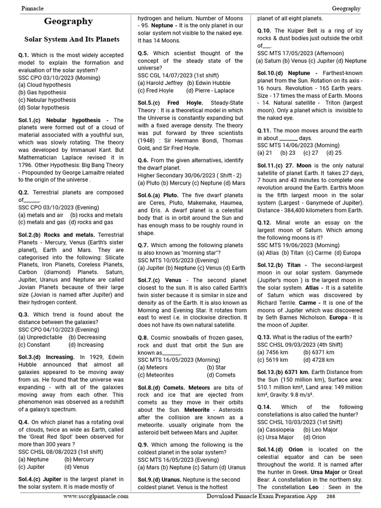 Geography For Competitive Exams | PDF | Planets | Solar System