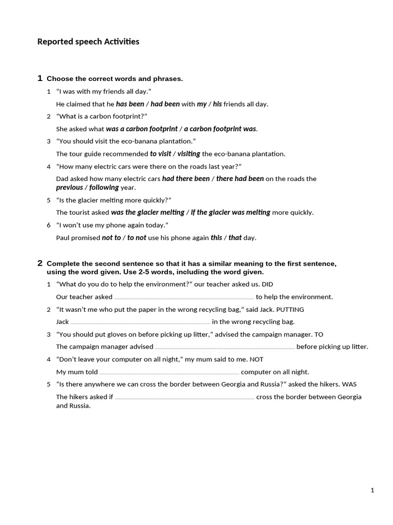Reported Speech & Relative Clauses Actv Revision B | PDF