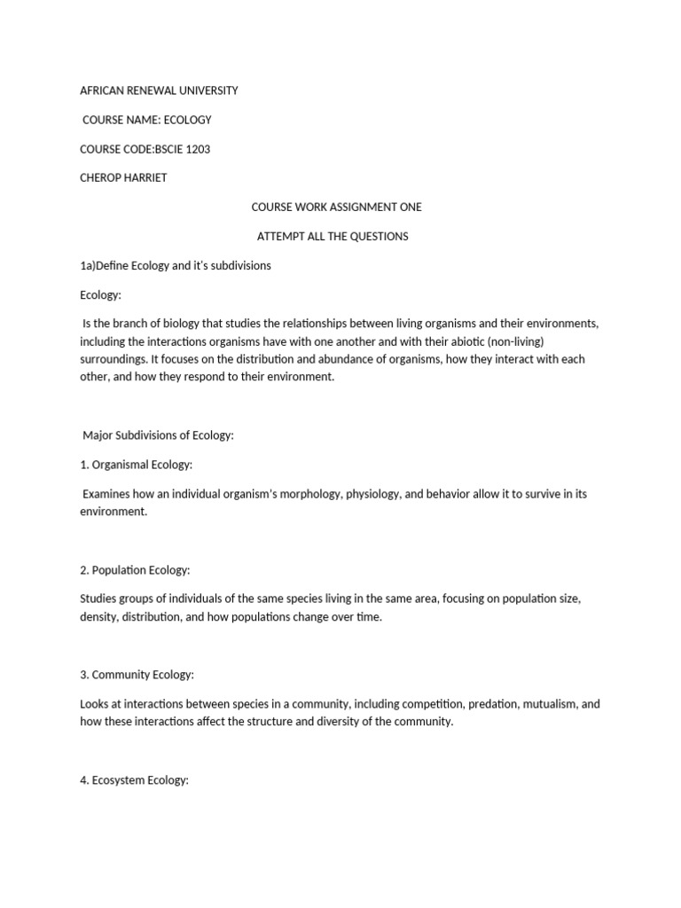 Cherop Harriet Coursework 1 | PDF | Ecology | Food Web