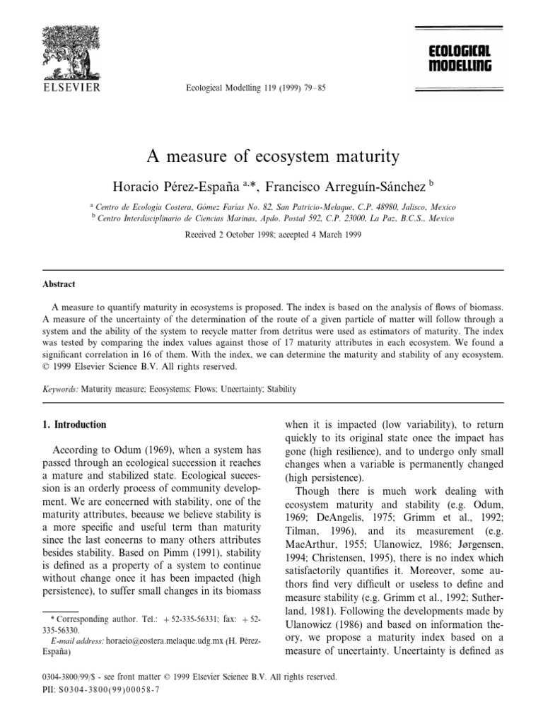 A Measure of Ecosystem Maturity Espana and Sanchez | PDF | Nature ...