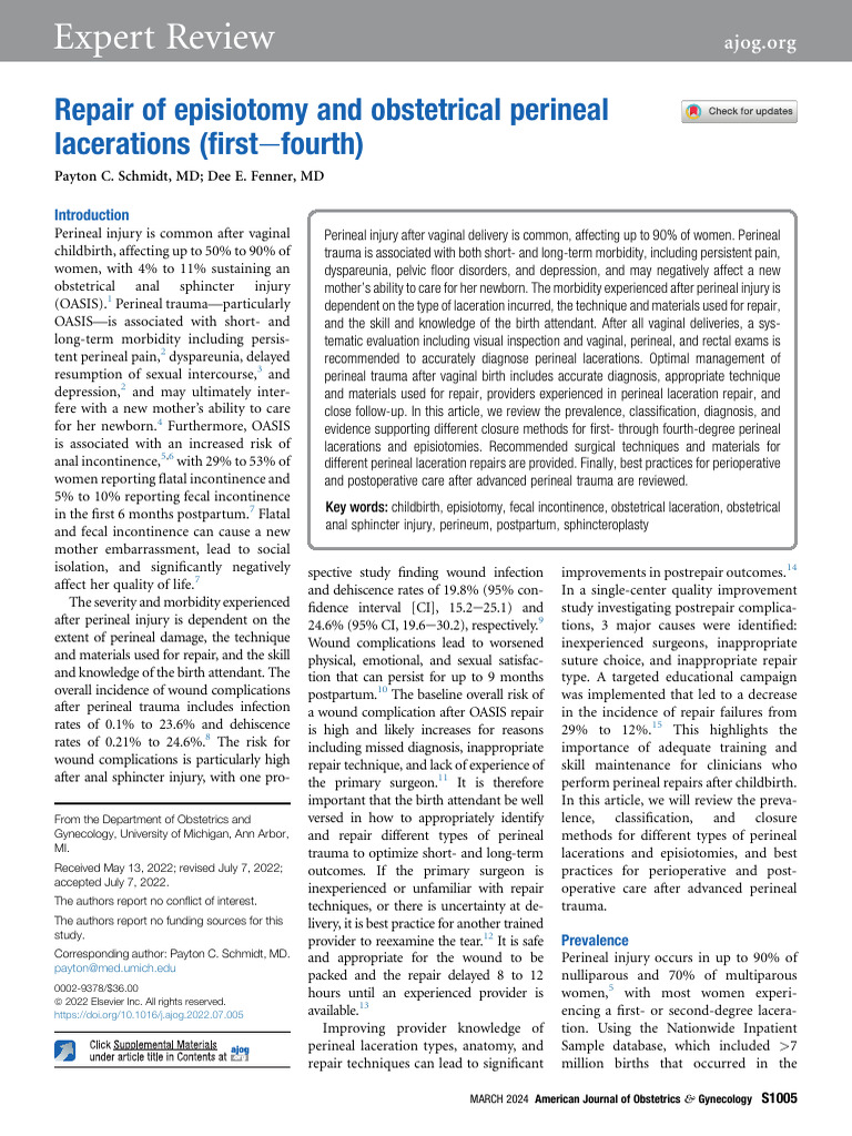 Repair of episiotomy and obstetrical perineal lacerations (first-fourth ...