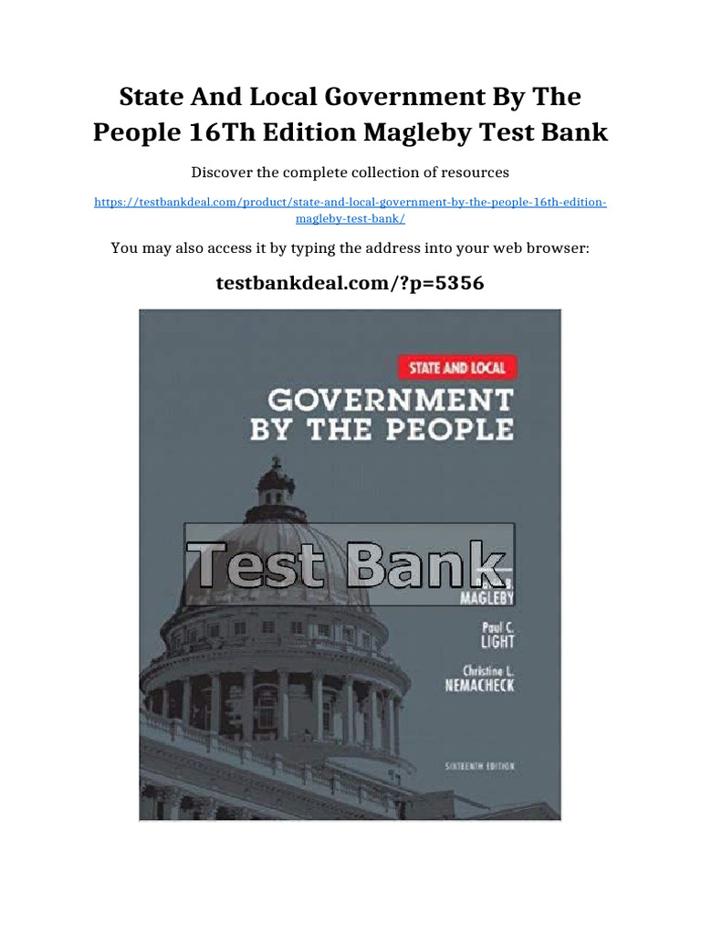 State and Local Government by the People 16th Edition Magleby Test Bank ...